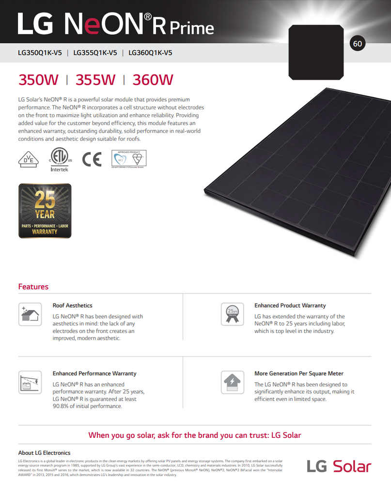 LG NeON R Series 360W Panel LG360Q1K-V5 BOB — Treepublic Solar